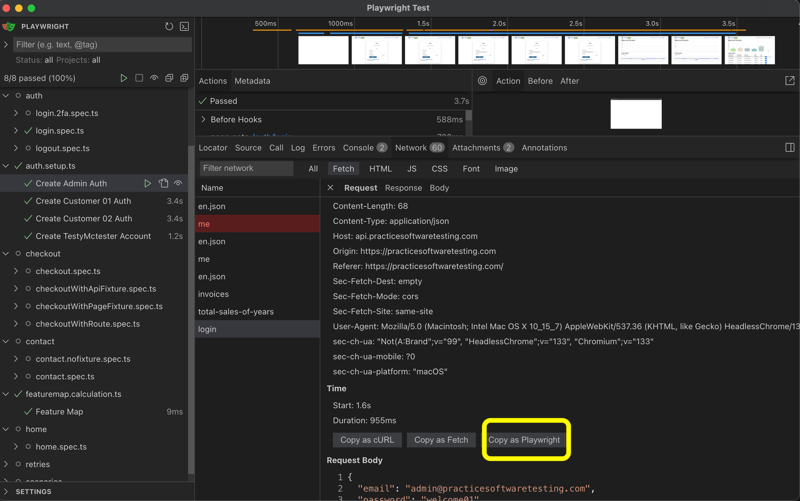TIP: Playwright Trace Viewer - Copy as Playwright API Request